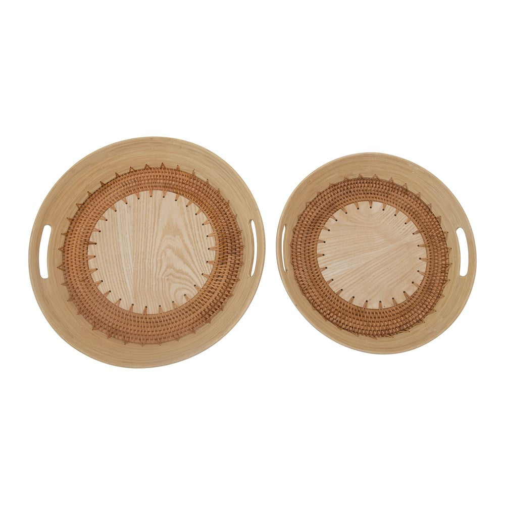 Hand-Woven Rattan & Oak Wood Veneer Trays – Fiori and Fern